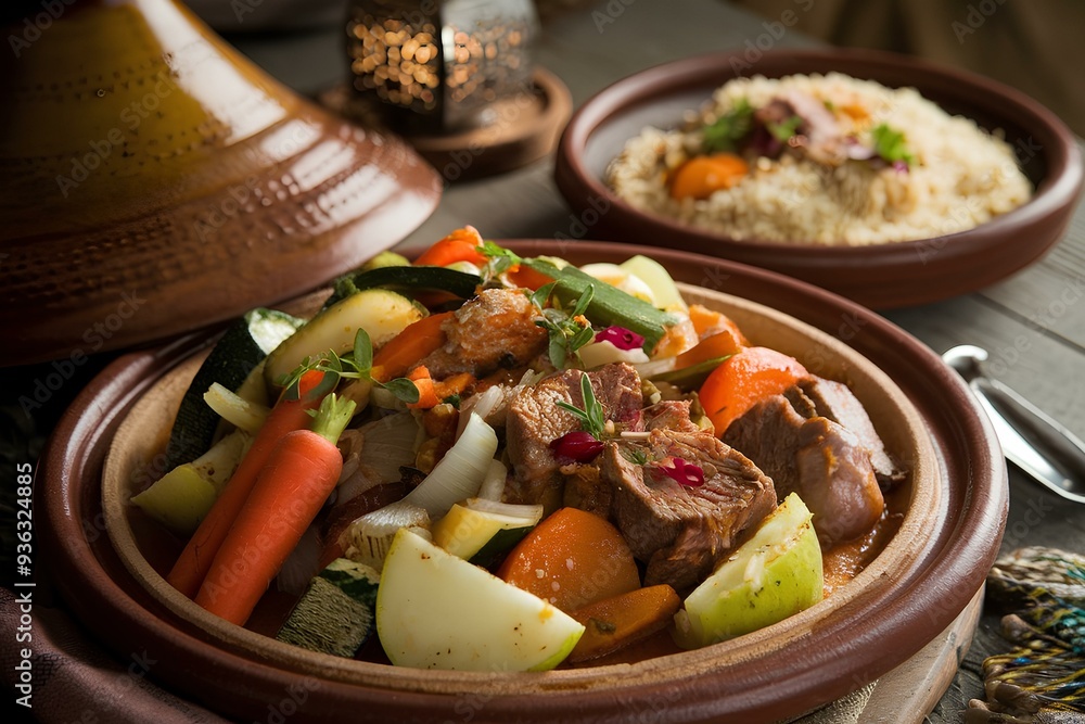 Authentic Moroccan Tajine with Spiced Meat, Vegetables, and Aromatic ...