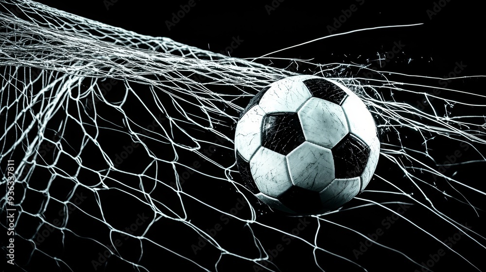 Soccer Ball Ripping Through Net A Low Angle Monochromatic Image of a ...