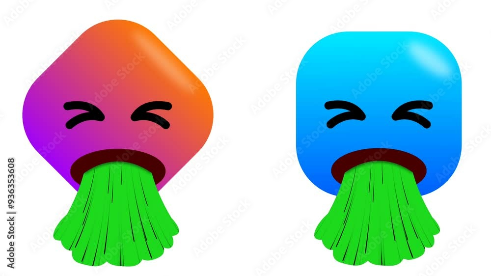 two emoji with vomiting animation in different shapes and colours on ...