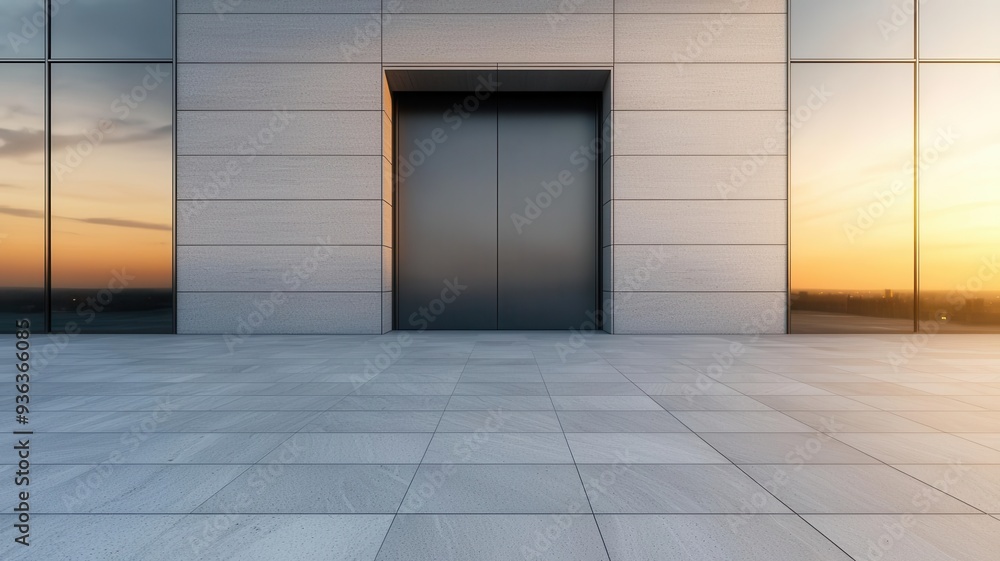 Modern building entrance with ADA-compliant features, close-up ...