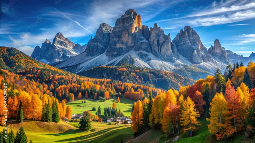 Bright autumn day in Cortina d'Ampezzo, Italy, with vibrant foliage ...