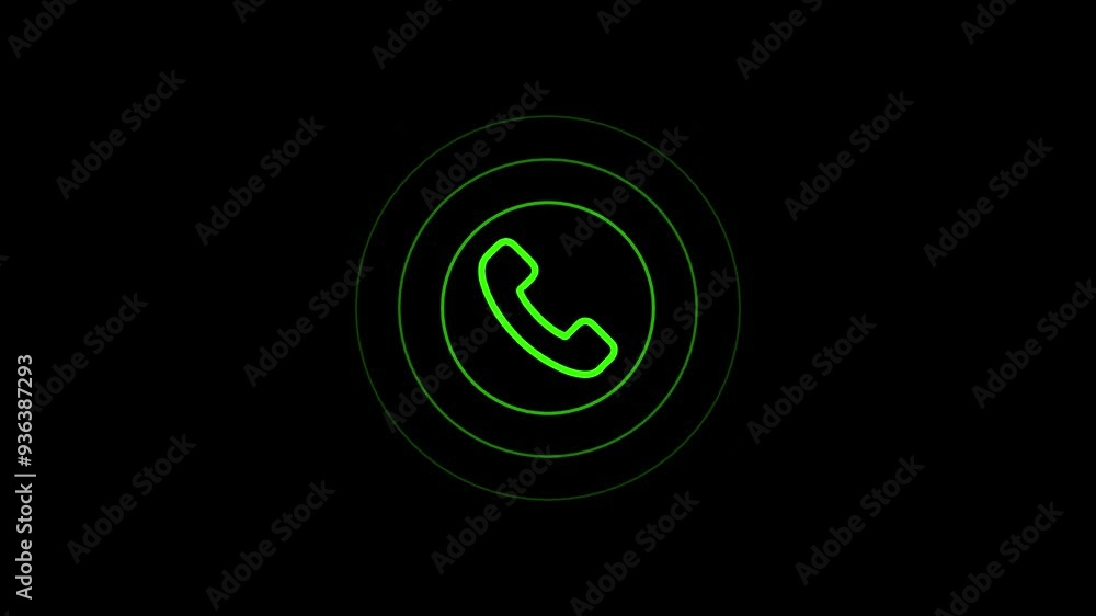 Glowing Telephone icon animation on the black background. White line ...