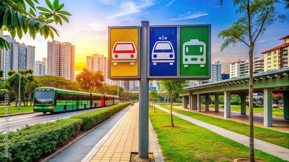Colorful signage for public transportation options lines a Punggol ...