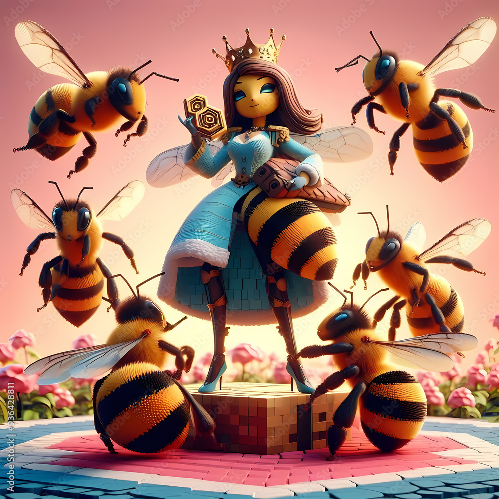 Vector pixel art illustration of the queen sitting in a throne with ...