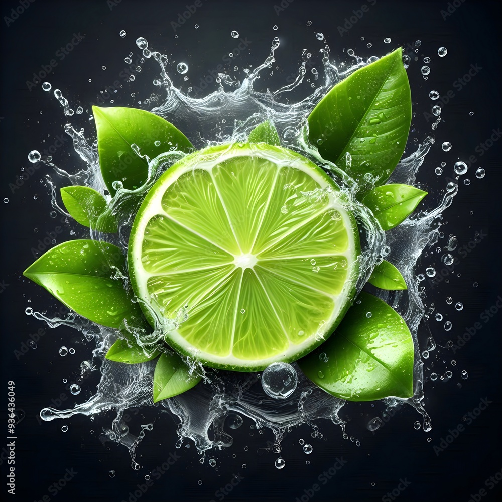 limes with water splash, background lime liquid splashing breakfast ...