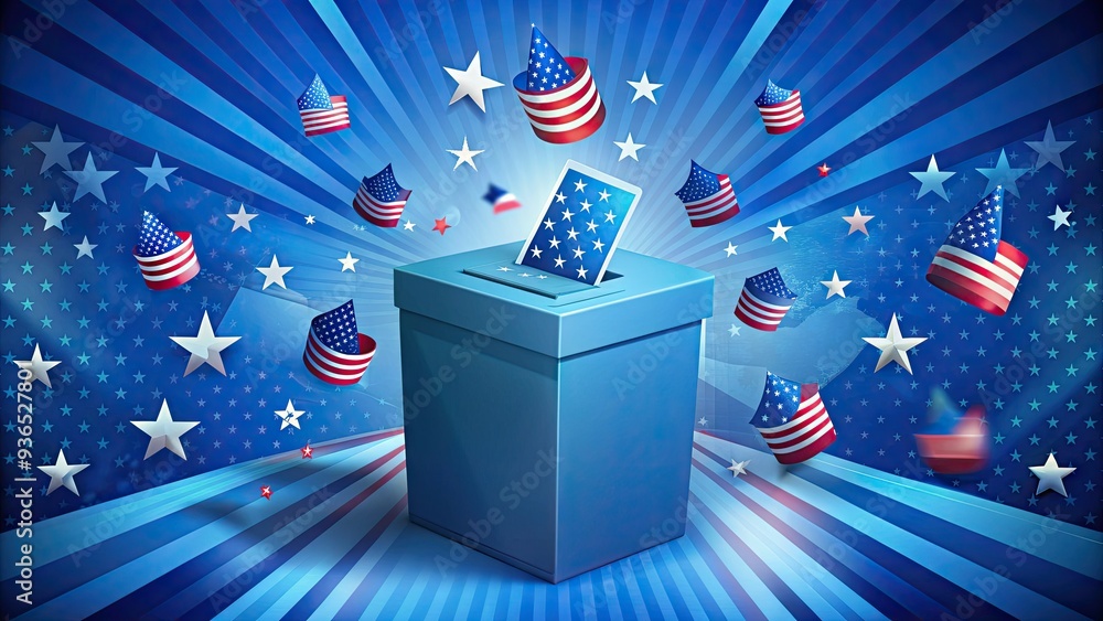 Gradient blue patriotic background with stylized ballot box, vote ...