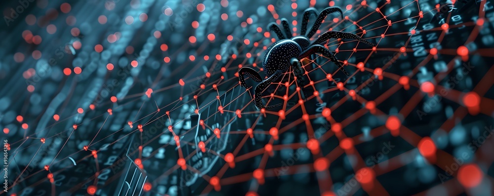 Abstract depiction of a spider in a technology-inspired web ...