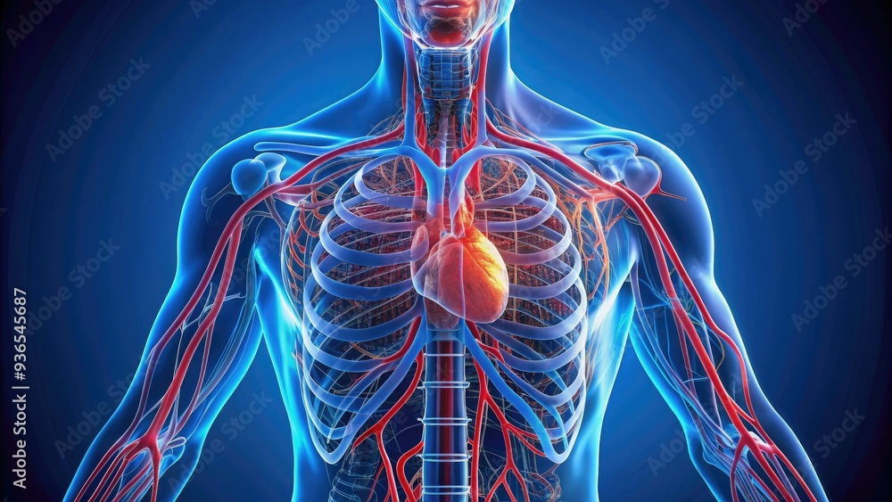 Illustration of the human circulatory system, showcasing the double ...