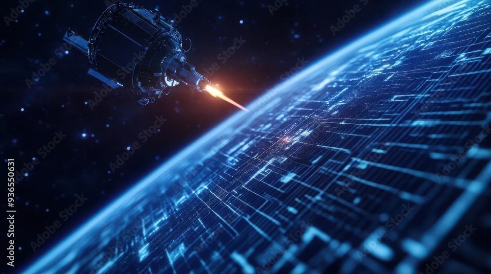 A deep-space radar system scanning for threats to Earth, with real-time ...