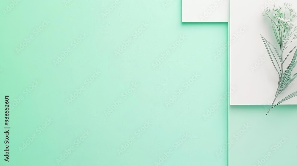 Light mint background with a faint white square in the top right corner, pastel minimalist ...