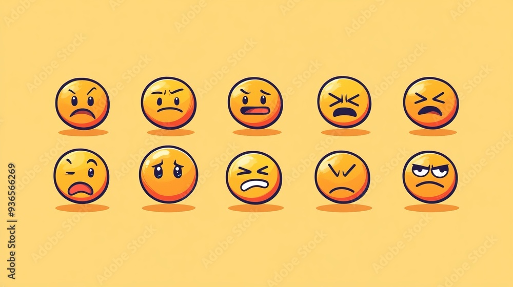 Set of emoticon icons featuring a collection of emoji faces in flat ...