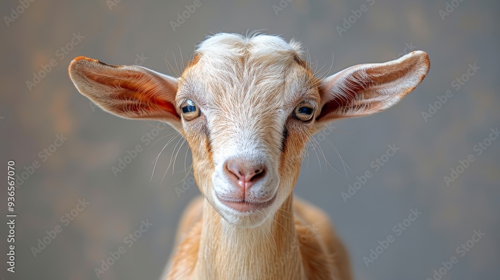Young goat with expressive eyes and upright ears posing against a ...