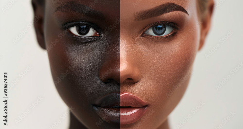 Beautiful female face before and after lifting cosmetics procedure ...