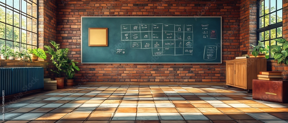 Vector depiction of classroom where walls whiteboards filled emerging ...