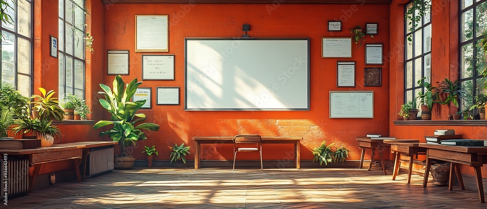 Vector depiction of classroom where walls whiteboards filled emerging ...