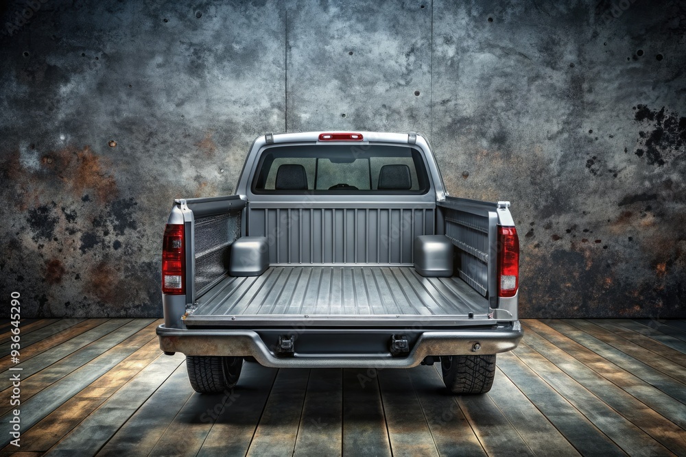 Rugged steel plates visible from the back of a pickup truck, revealing ...