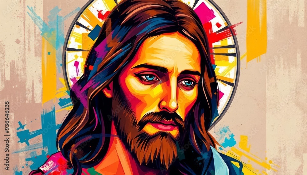 Jesus Christ in front of a colorful background. Colorful vector ...