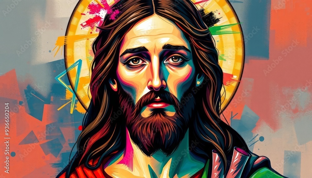 Jesus Christ in front of a colorful background. Colorful vector ...