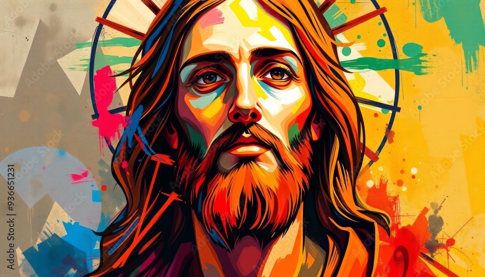 Jesus Christ in front of a colorful background. Colorful vector ...