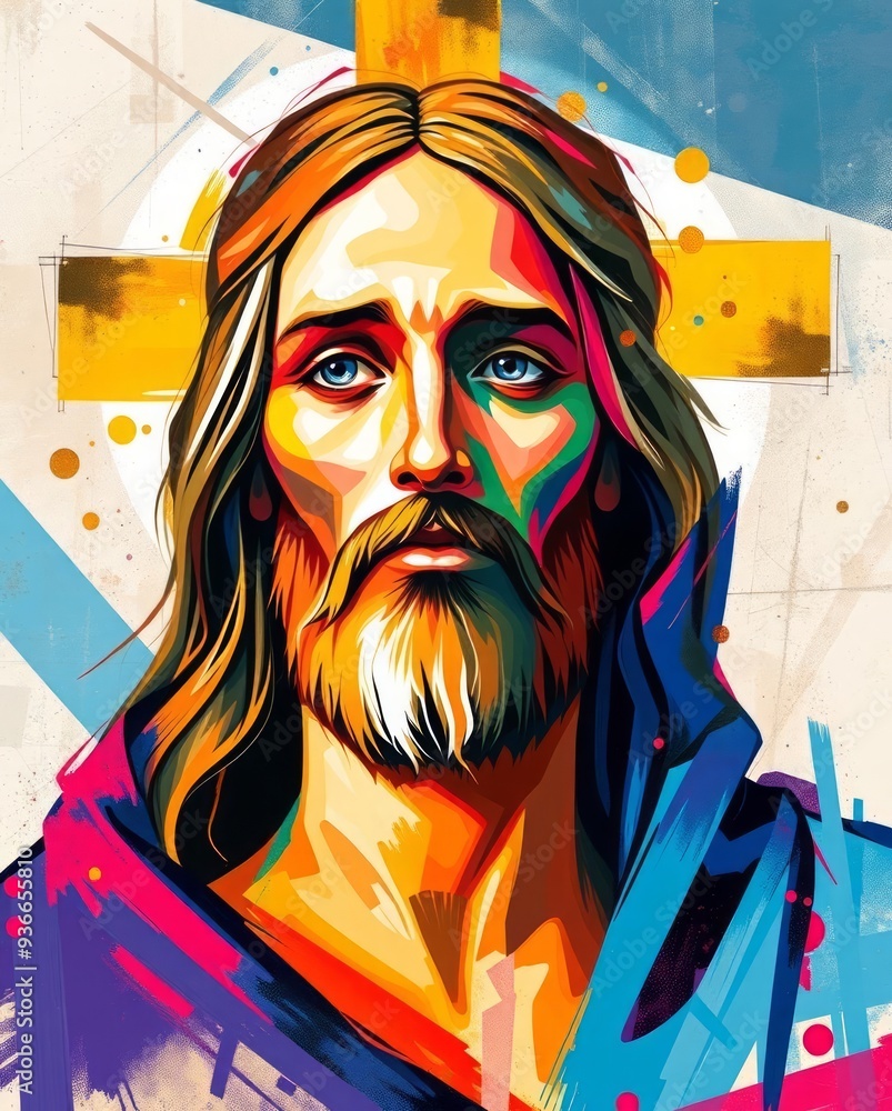Jesus Christ in front of a colorful background. Colorful vector ...