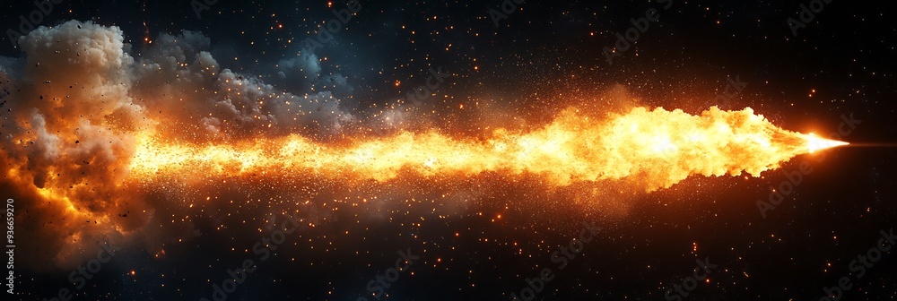 Vector illustration of spark igniting line of gunpowder representing ...