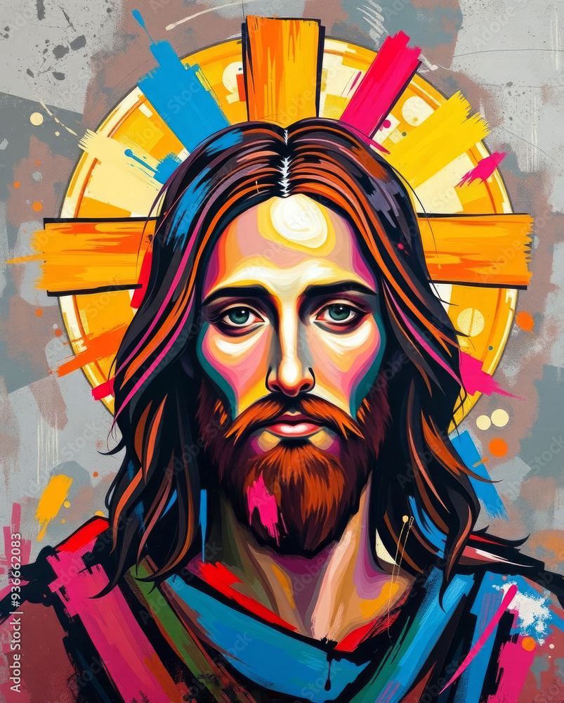 Jesus Christ in front of a colorful background. Colorful vector ...