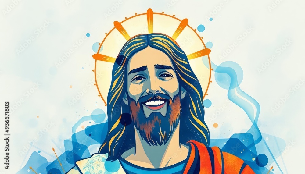 Portrait of Jesus Christ with a Jesus Christ on abstract watercolor ...