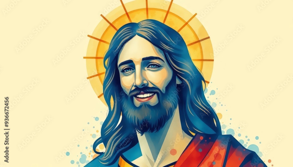 Portrait of Jesus Christ with a Jesus Christ on abstract watercolor ...