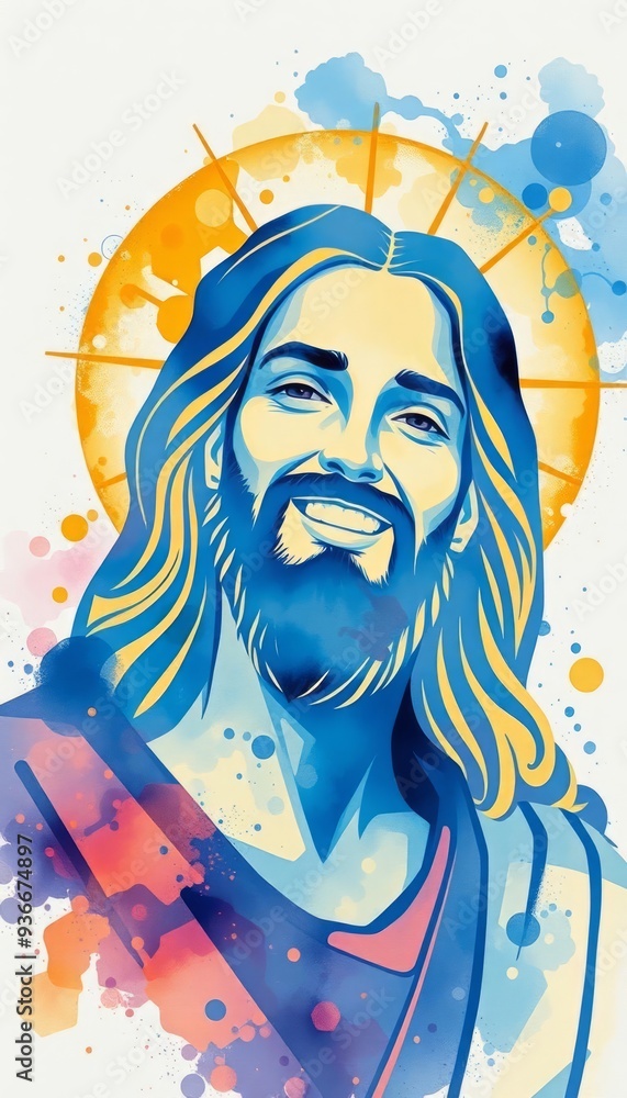 Portrait of Jesus Christ with a Jesus Christ on abstract watercolor ...