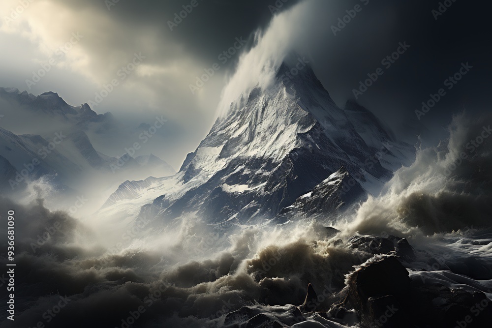 Abstract depiction of a solitary mountain peak symbolizing strength and ...