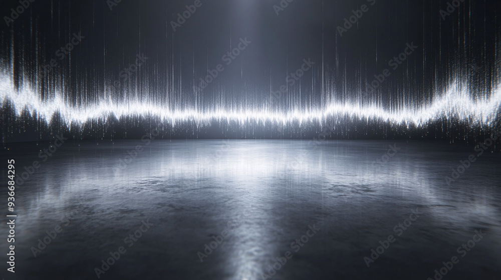 abstract image of soundwaves made out of tiny lights floating through ...