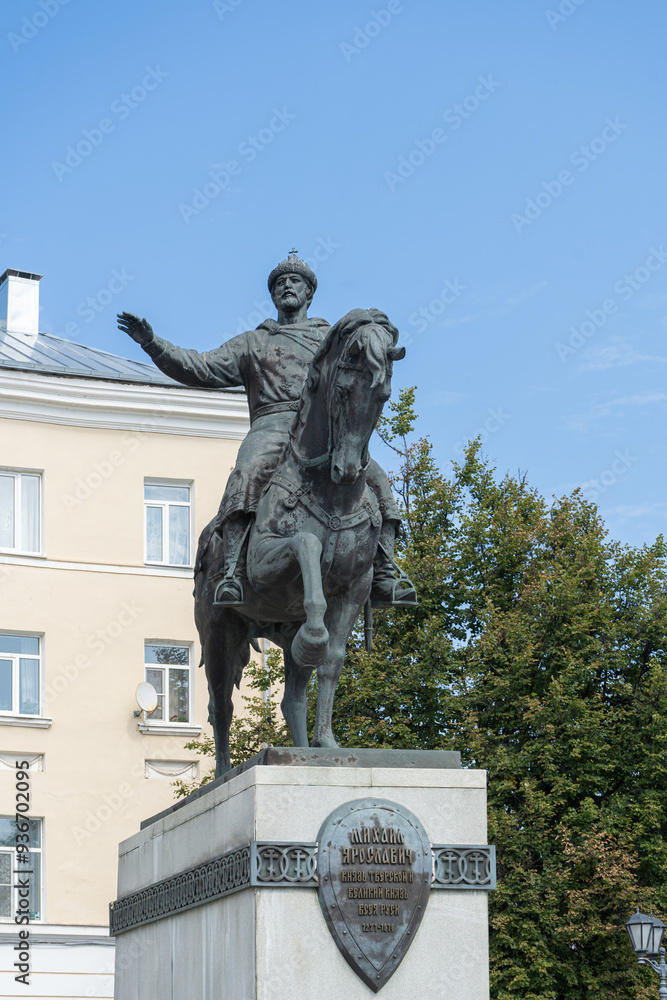 Tver, Russia August 18 2024. Monument to Prince Michael Tverskoy on horseback on Sovetskaya ...
