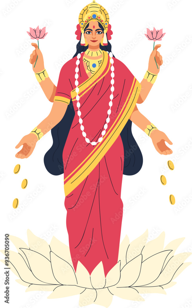 Lakshmi goddess of Hinduism, India. Divine Laxmi, Indian female Hindu ...