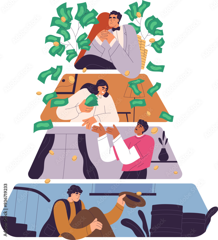 Social inequality of rich and poor concept. Hierarchy of society ...