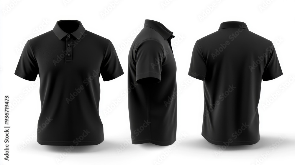 Photo & Art Print Black Polo Shirt - Front Side and Back View ...