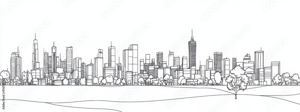 Building city line one continuous outline single art sketch skyline ...