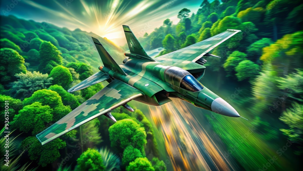 Emerald canopies blur as high-tech fighter jets scream through the ...
