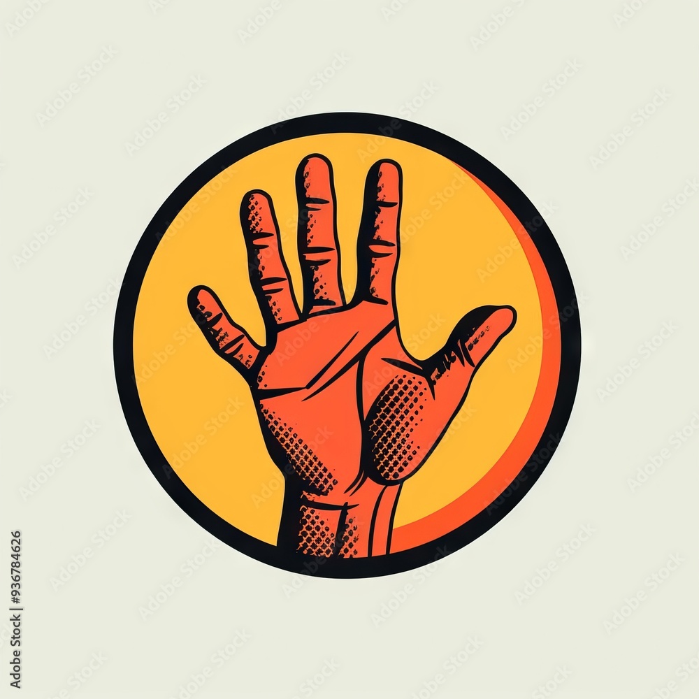 Pop Art Hand Illustration in Bold Colors, Ideal for Posters, Logos, and ...