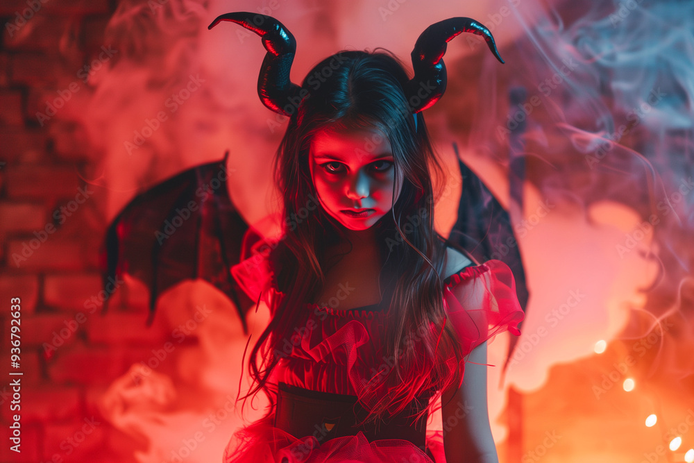 Girl dressed as Devil wearing a mischievous red demon outfit, perfect ...