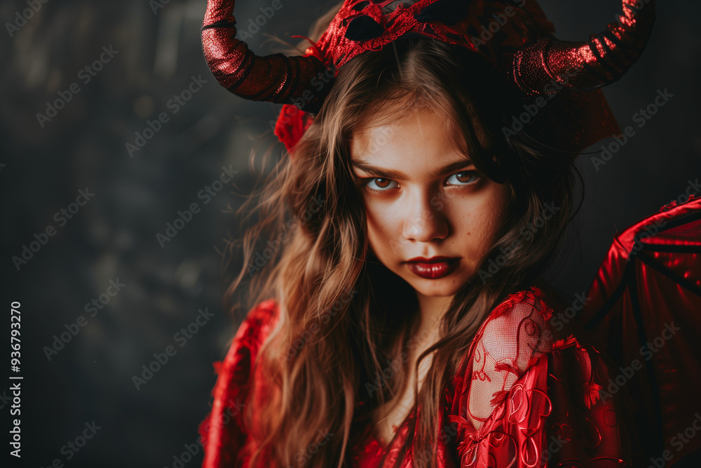 Girl dressed as Devil looking both evil and adorable in a red demon ...