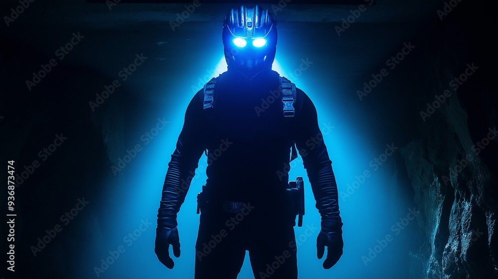 Cyberpunk Shadow in the Blue Light: A mysterious figure in a futuristic ...