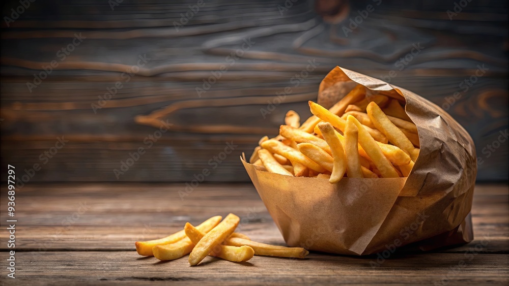 Fresh hot french fries in a grease-stained paper bag , fast food, snack ...