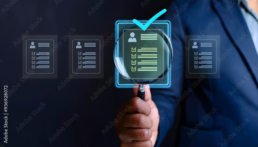 Businessman use magnifying glass focus to Resume checklist for employee ...