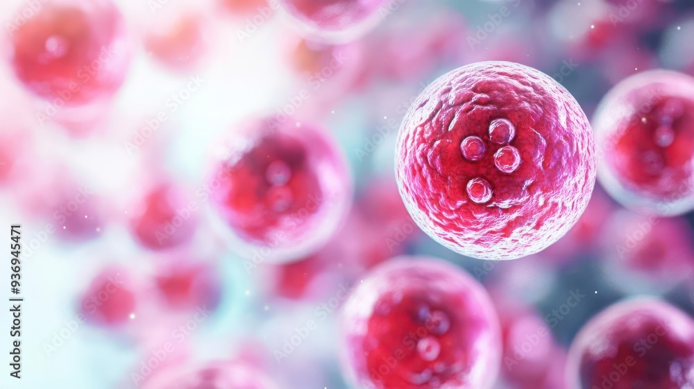 Close-up of embryonic cells under a microscope, detailed textures ...