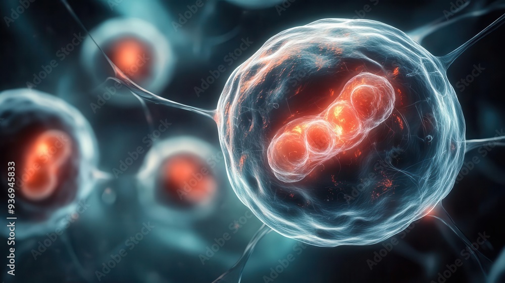 Digital artwork of embryonic cells dividing, intricate patterns ...