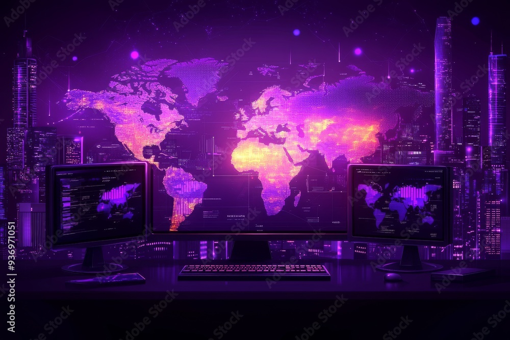 Futuristic Command Center With Glowing Screens And World Maps Symbolizing Global Connectivity