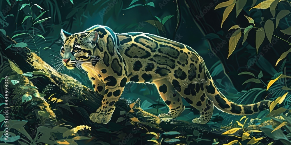 Mystifying Clouded Leopard in Its Native Environment Stock Illustration ...