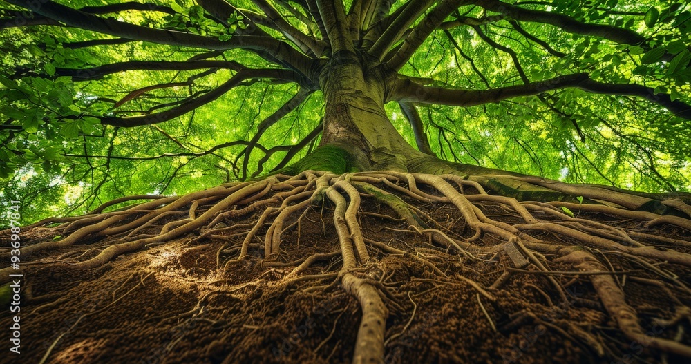 Tree roots anchor deep into the earth, forming intricate networks of ...