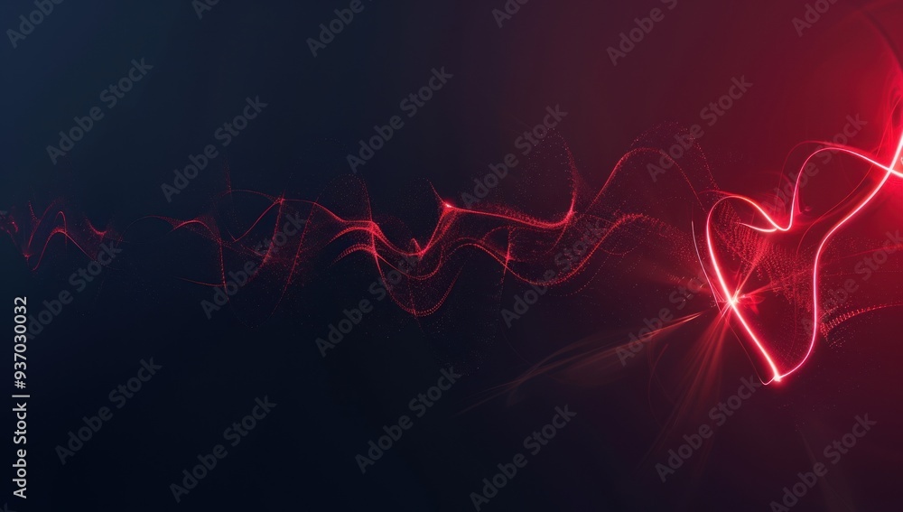 red heart beat line with red glowing light, on dark background, banner ...