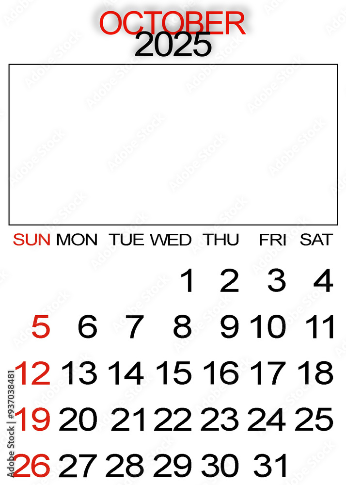 October 2025. Vertical calendar template with blank space for logo ...